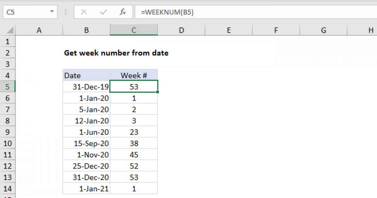 Get Week Number From Date Excel Formula Exceljet